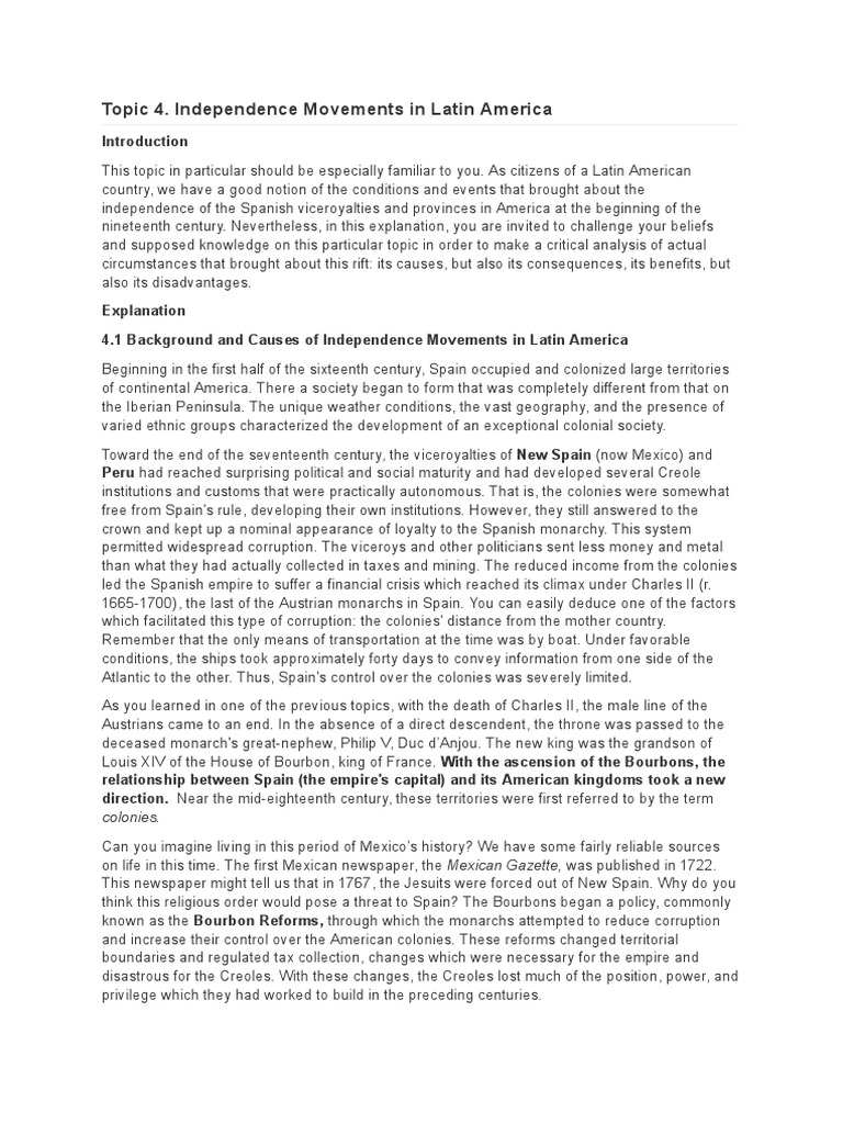 Latin America's Independence Movements | PDF | Latin America | New Spain