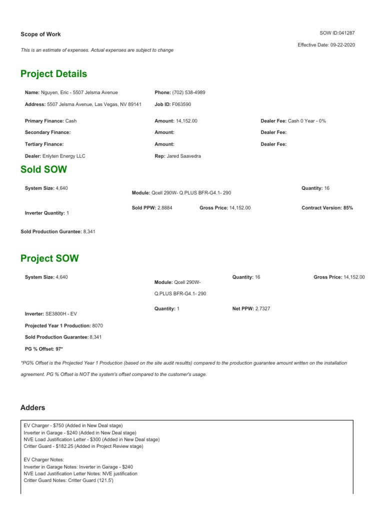 PR SOW V2 - Nguyen, Eric - 5507 Jelsma Ave | PDF | Photovoltaic System ...