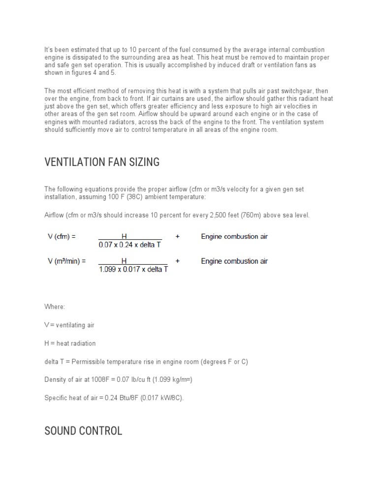 Generator Set Ventilation | PDF | Ventilation (Architecture) | Engines