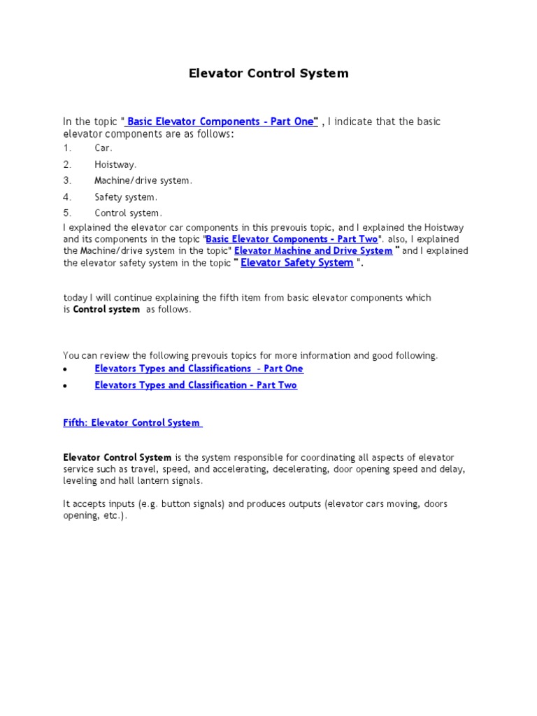 Elevator Control System | PDF | Elevator | Relay