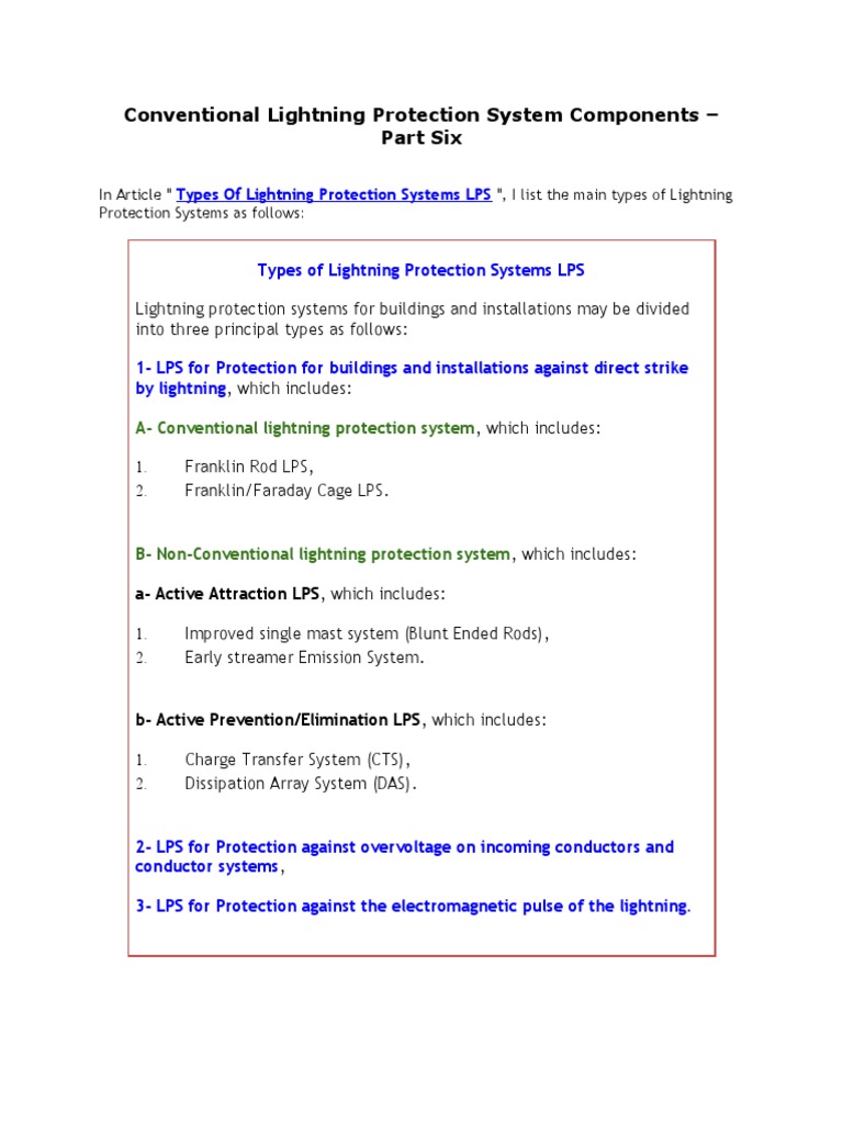 Conventional Lightning Protection System Components | PDF | Electric ...
