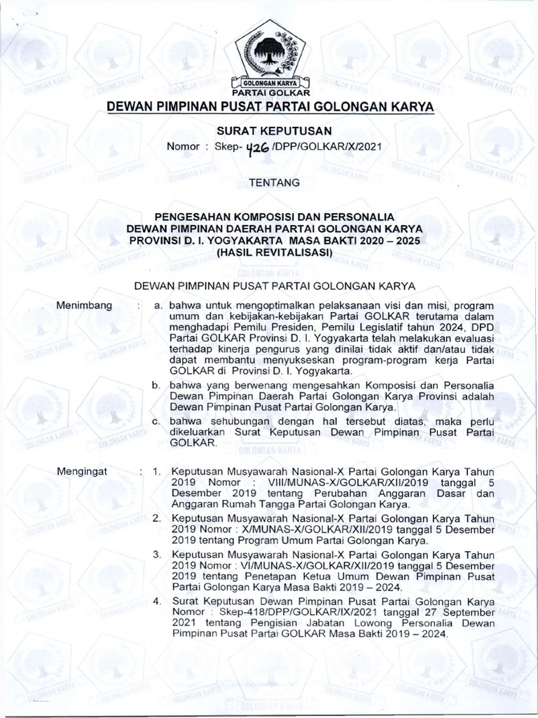 Skep-426 Kepengurusan Prov Diy (Revitalisasi) 2022 | PDF