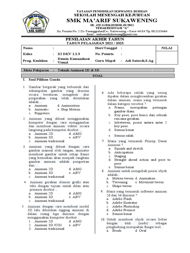 Soal Pat Teknik Animasi 2D Dan 3D | PDF