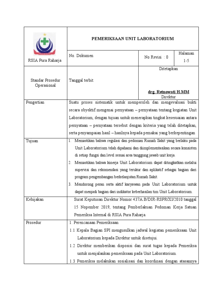 SPO Pemeriksaan Unit Laboratorium | PDF