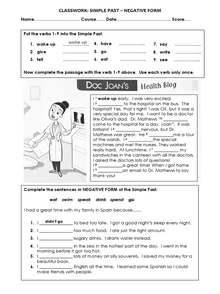 CLASSWORK Negative Form | PDF