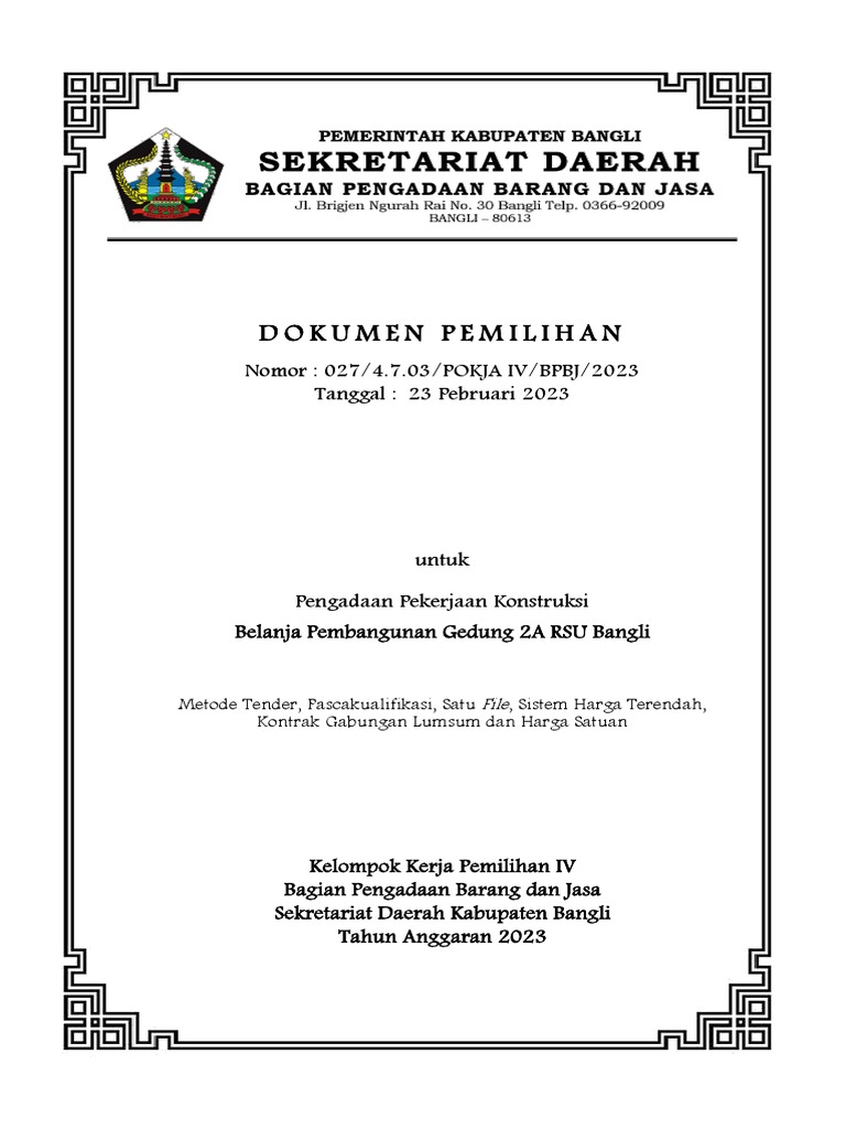 V.17 Dokumen Pemilihan Belanja Pembangunan Gedung 2a Rsu Bangli | PDF V.17 Dokumen Pemilihan Belanja Pembangunan Gedung 2a Rsu Bangli | PDF