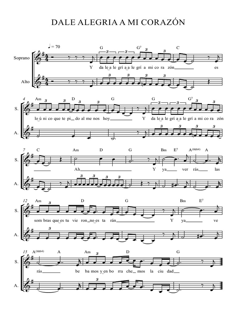 DALE ALEGRIA A MI CORAZÓN Coro - Partitura Completa | PDF