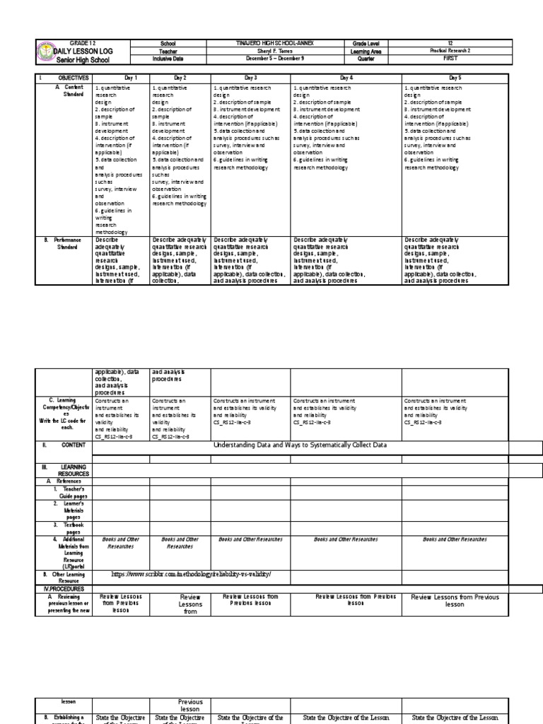 PR2-DLL-Week - DECEMBER 5-9 | PDF | Validity (Statistics) | Experiment