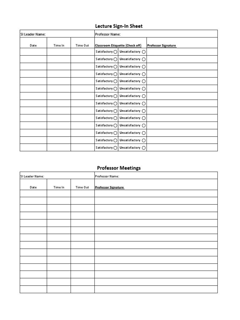 SI Lecture Sign-In Sheet | PDF