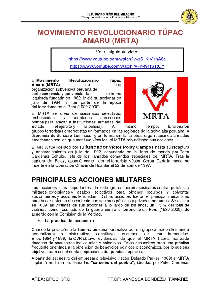 MRTA: Historia y acciones clave | PDF | América del Sur | Comunidad andina