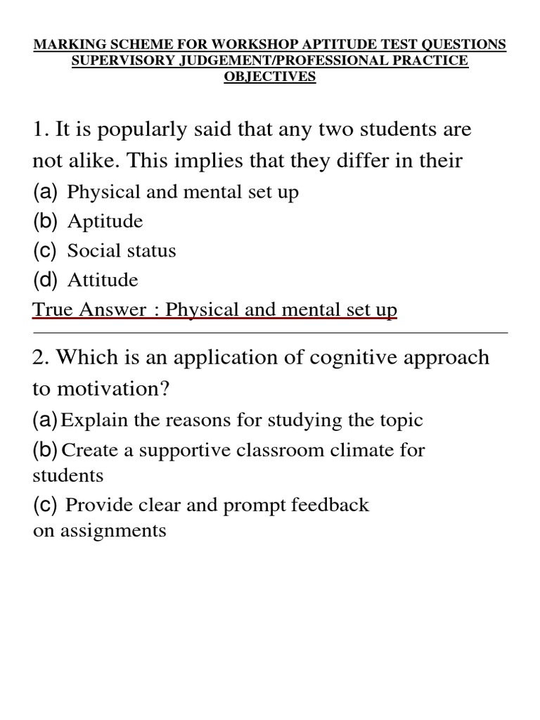 Workshop Aptitude Test On Supervisory Judgement | PDF | Learning | Teachers