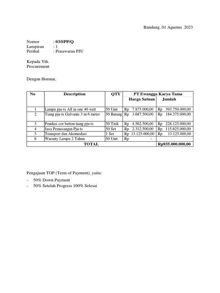 Contoh Quot Pju 1 | PDF