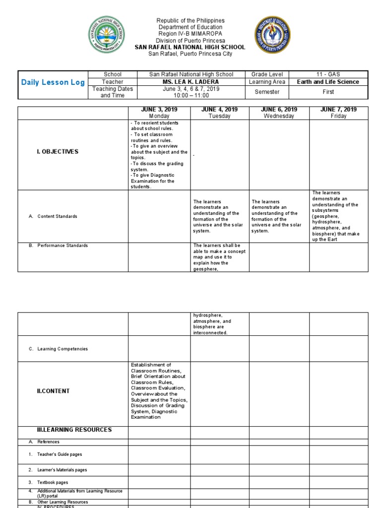 Firat Day Of Class Dll Ni Lea Pdf Learning Cognition 