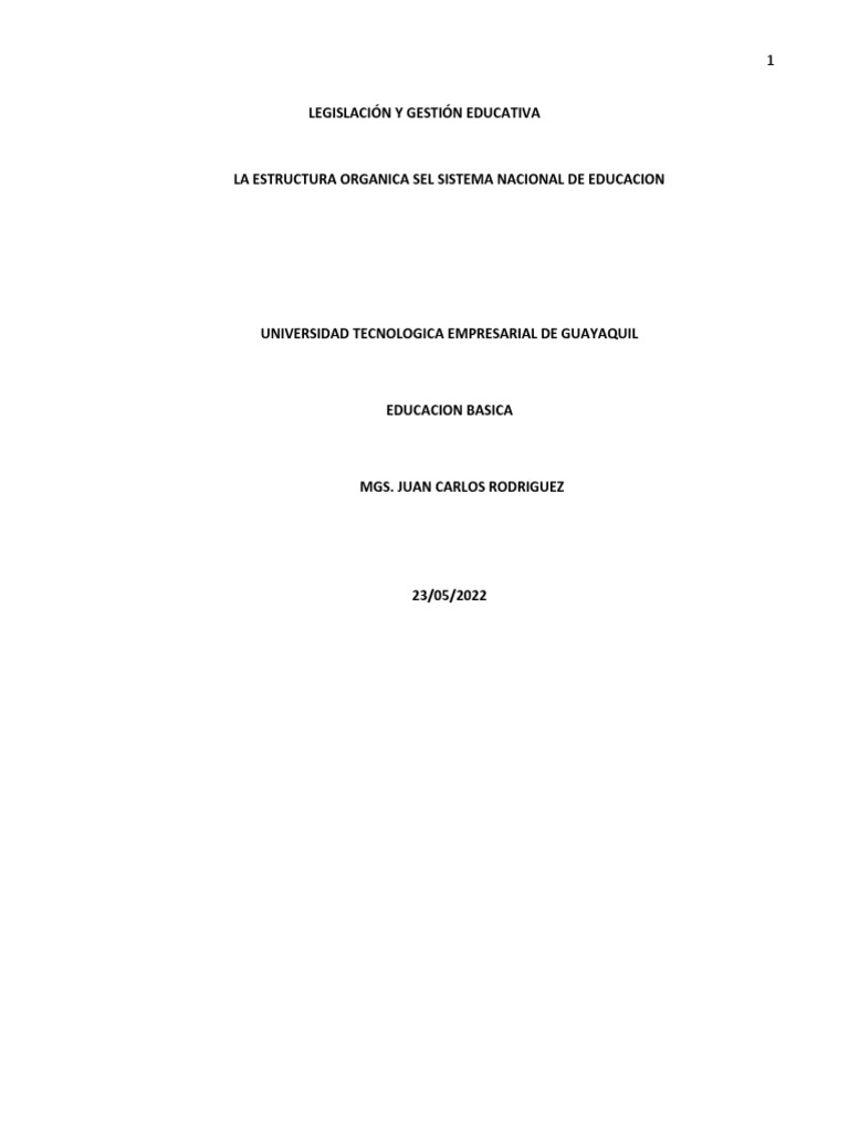 Deber de La Estructura Organica Del Sistema Nacional 002 | PDF | Ecuador | Educación primaria