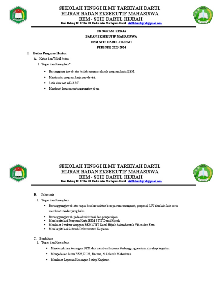 Tabel Proker Bem | PDF