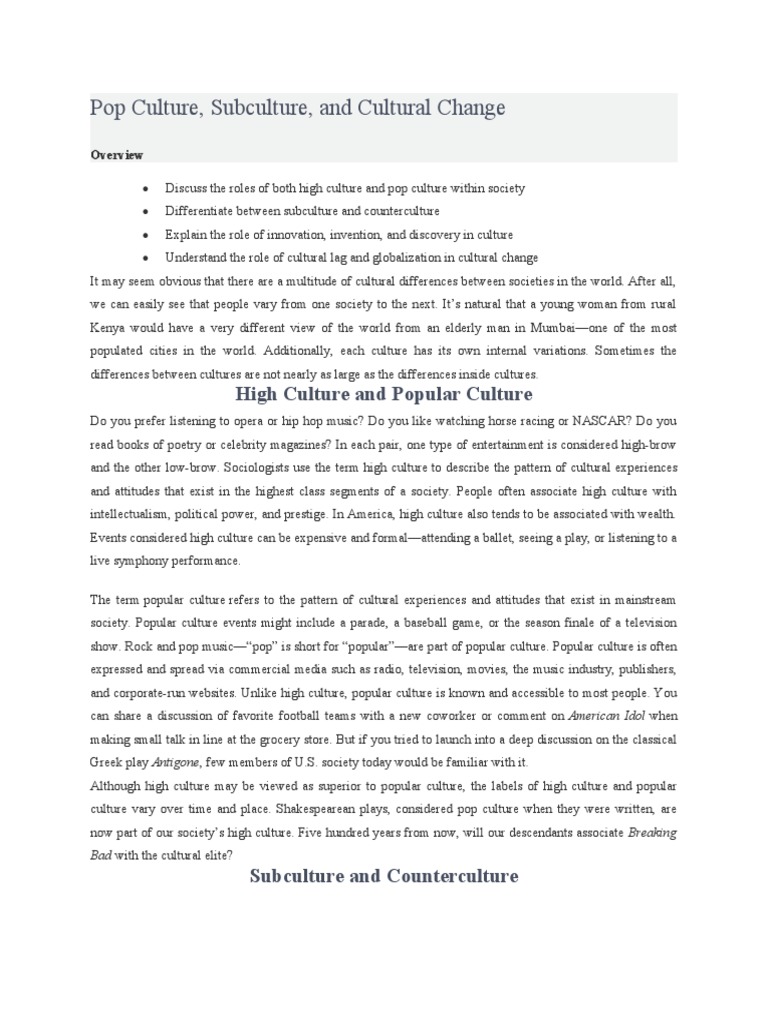Pop Culture, Subculture, and Cultural Change | PDF