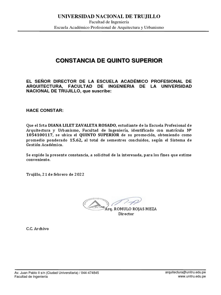 Constancia de Quinto Superior | PDF