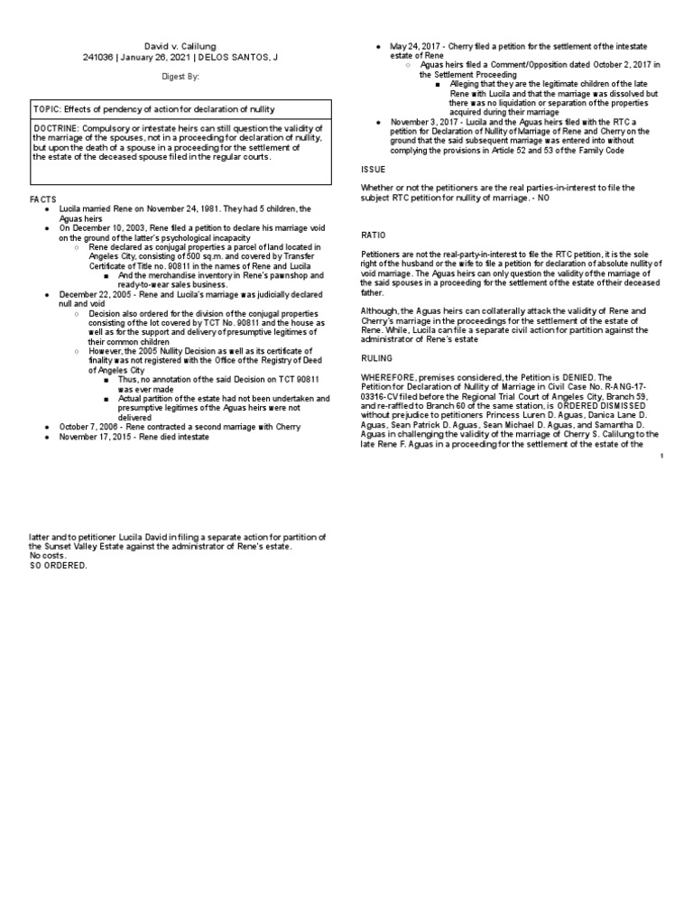 David v. Calilung | PDF | Annulment | Marriage
