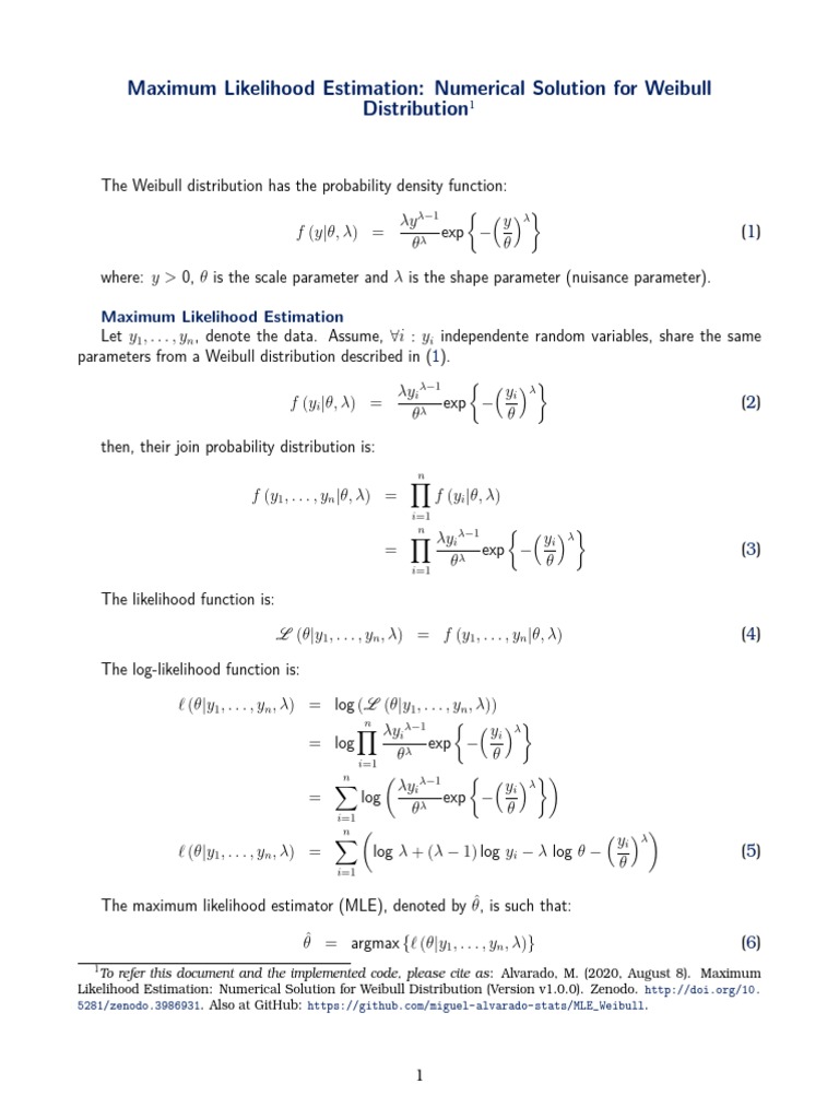 Weibull MLE for Statisticians | PDF | Statistical Models | Mathematics