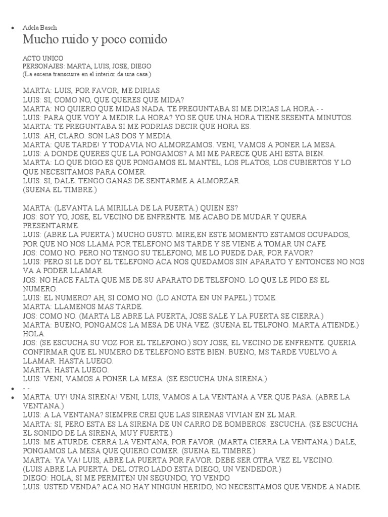 Mucho Ruido Poco Comido | PDF