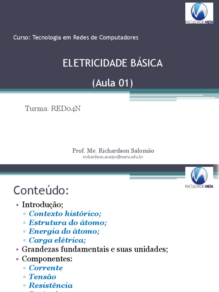 Aulas de Eletricidade Básica - Aula 01 | PDF | Corrente elétrica | Eletricidade