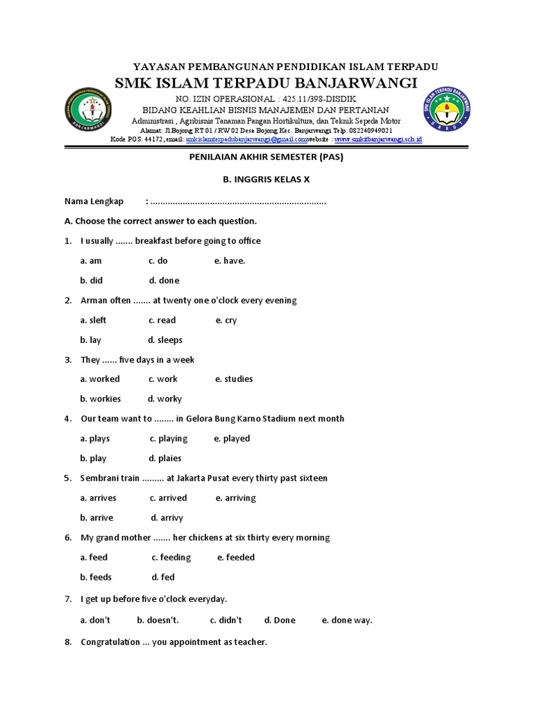 Soal Pas English X PDF