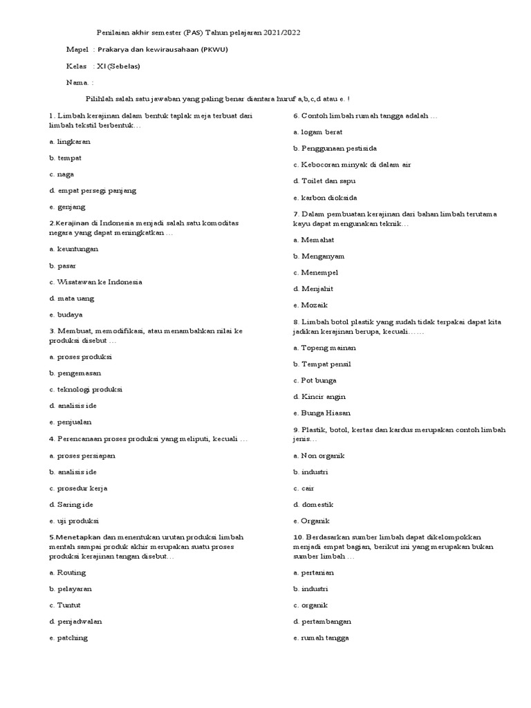 SOAL PKWU Kls XL | PDF