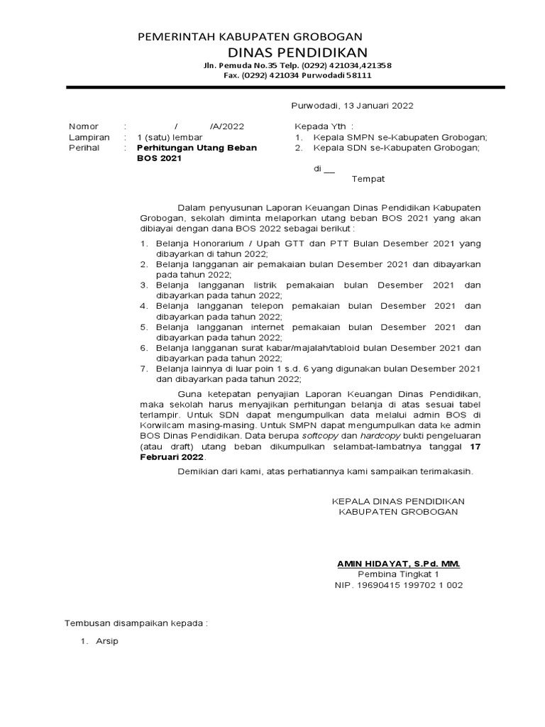 Perhitungan Utang Beban BOS 2021 | PDF