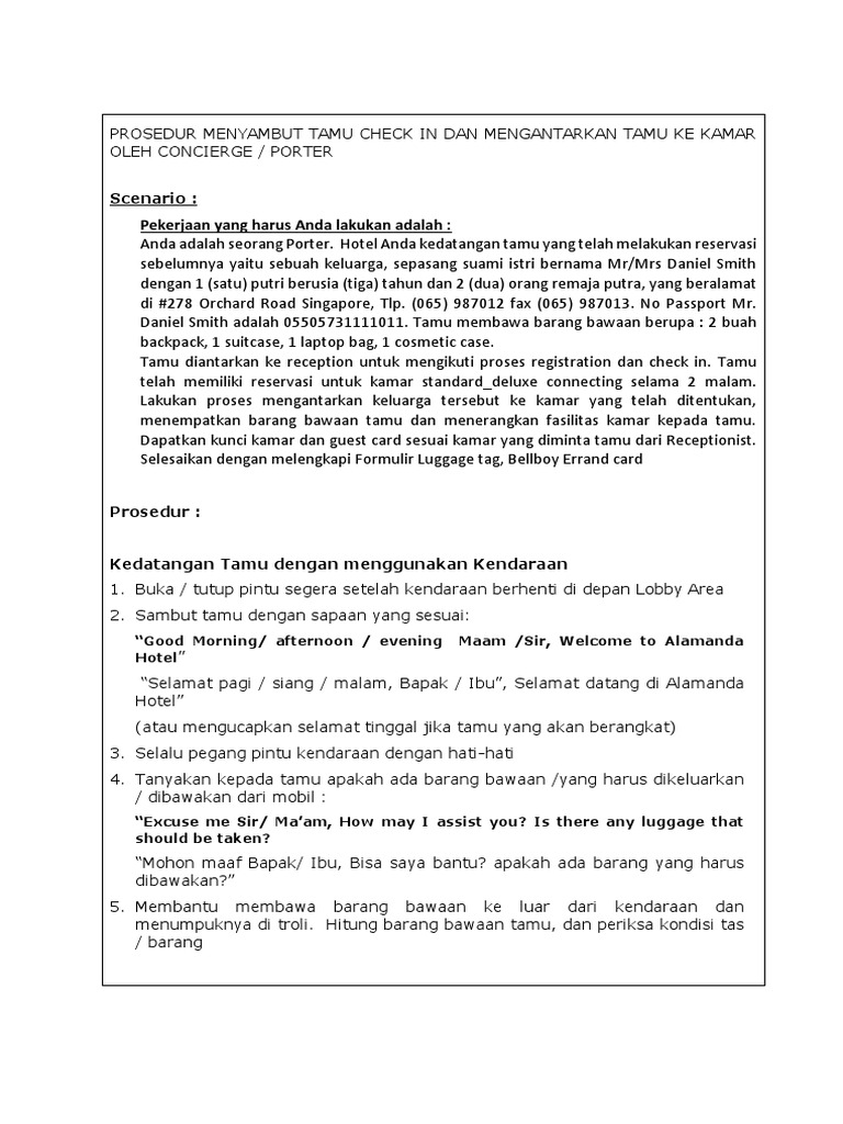 Concierge Prosedur Check in | PDF