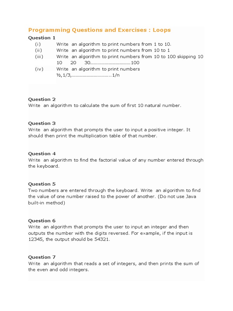 Programming Exercises 4 Loops | PDF | Numbers | Algorithms