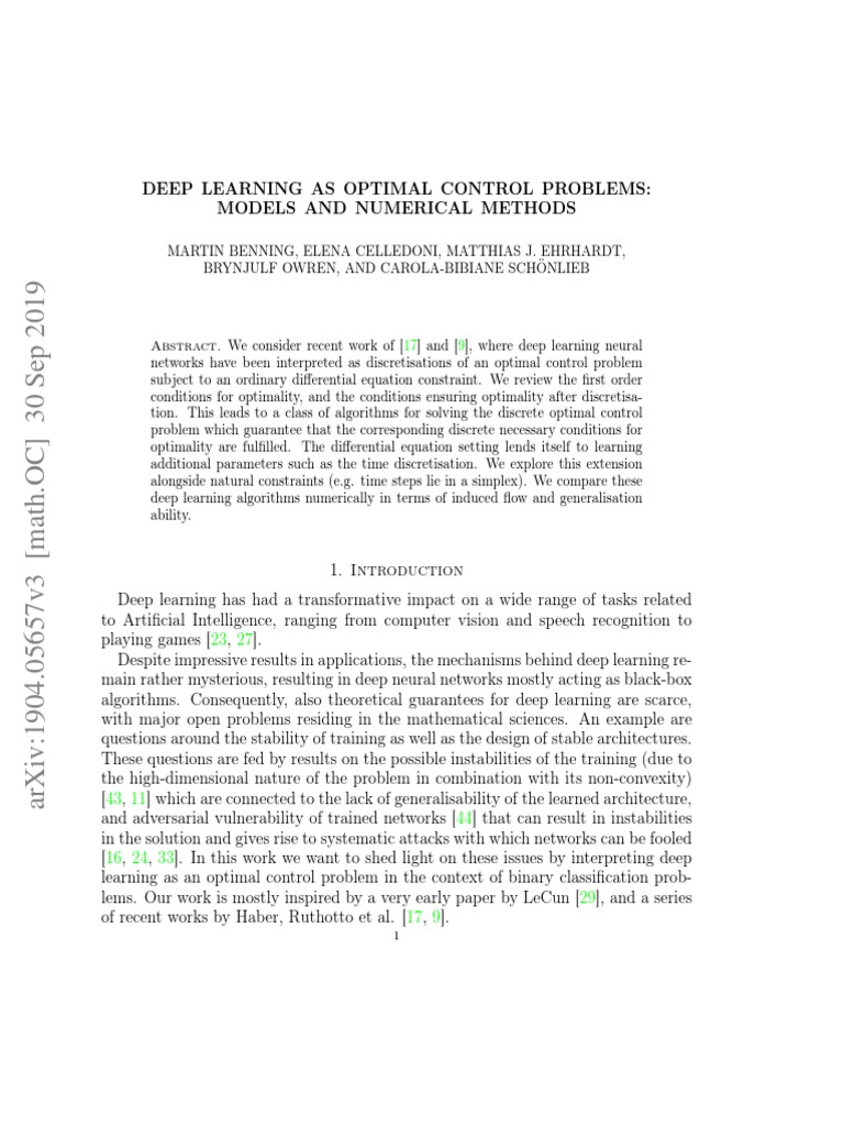 Deep Learning As Optimal Control Problems - Models and Numerical Methods | PDF | Statistical ...