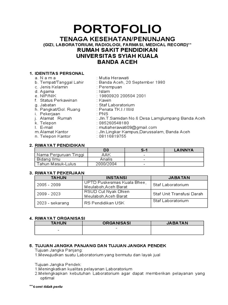 Portofolio Tenaga Kesehatan Lainnya - Komite Keperawatan - Rspusk - 2021 | PDF