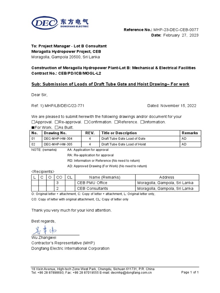 Moragolla Hydropower Plant Load Drawings | PDF