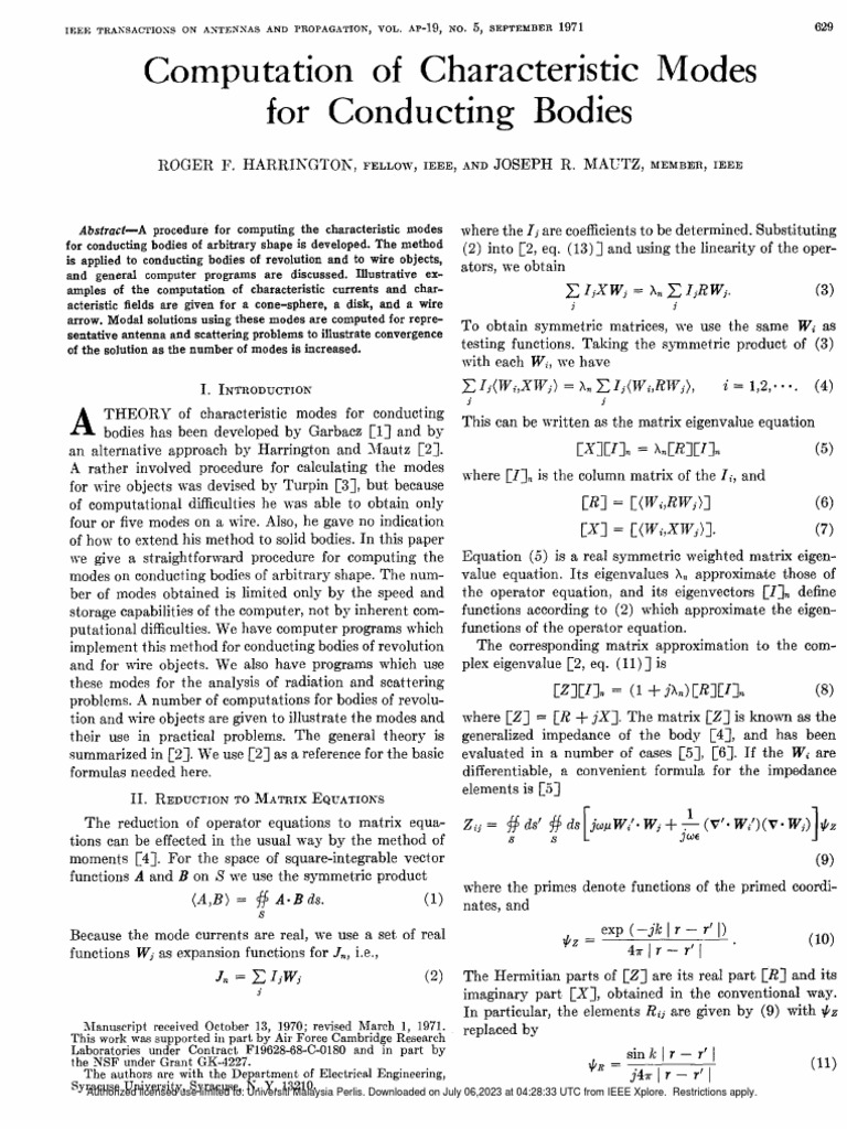 1971 Computation - of - Characteristic - Modes - For - Conducting - Bodies | Download Free PDF ...