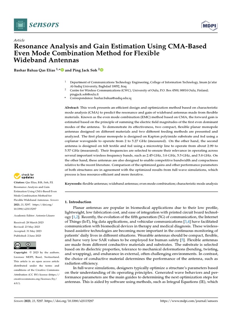 Resonance Analysis and Gain Estimation Using Cma Based Even Mode Combination Method For Flexible ...