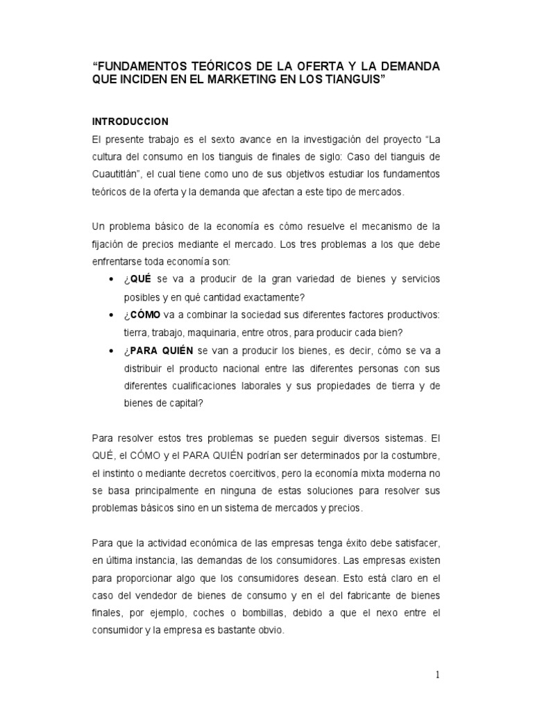 Fundamentos Teóricos de La Oferta y La Demanda | PDF | Finanzas y administración del dinero ...