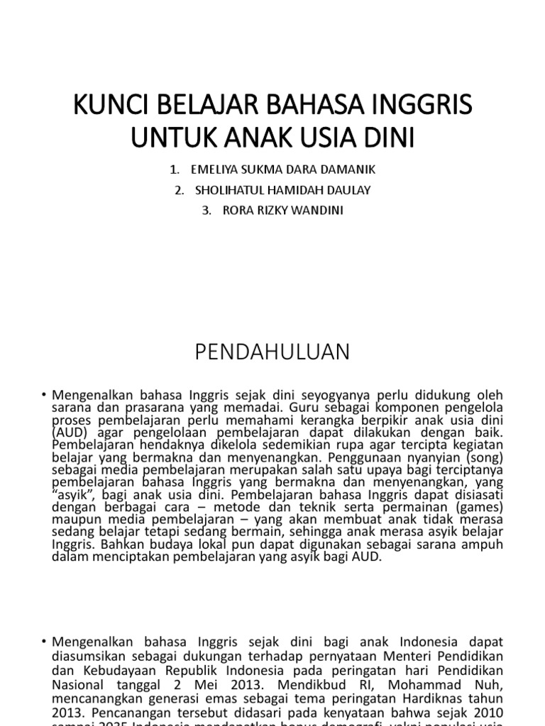 Kunci Belajar Bahasa Inggris Untuk Anak Usia Dini Pdf