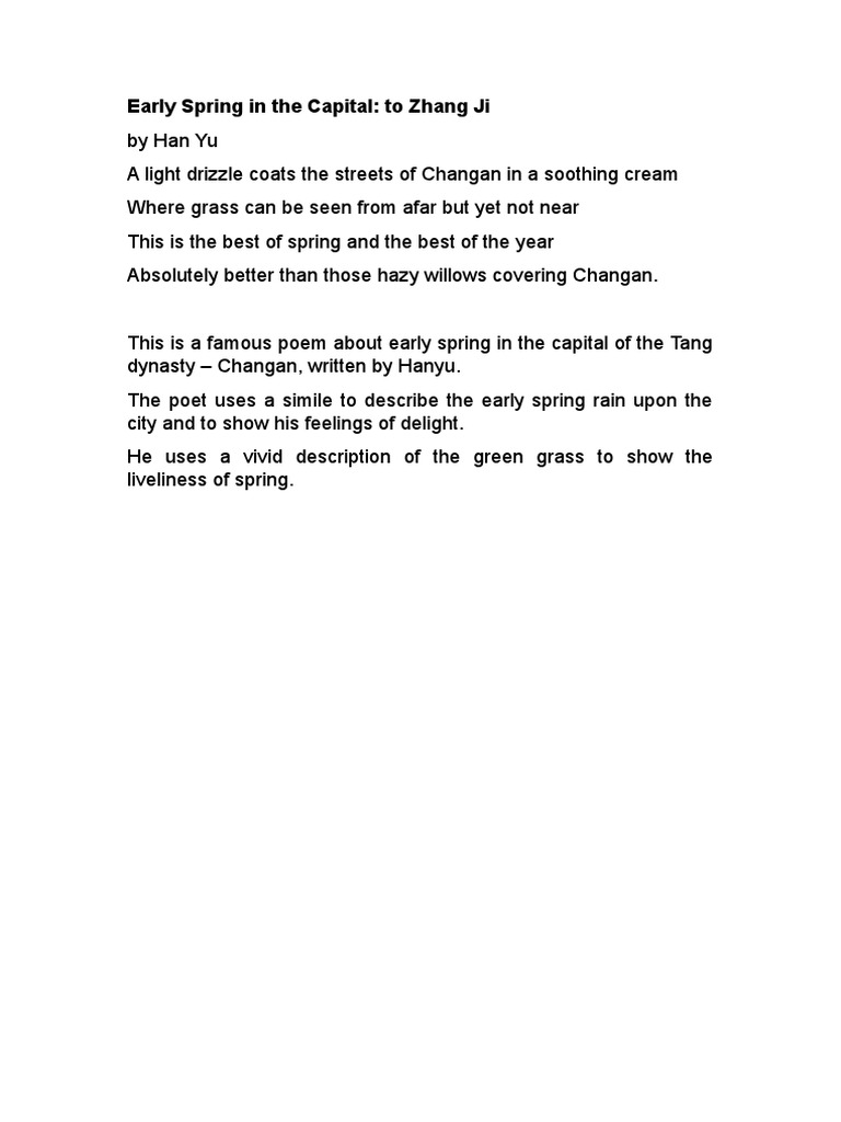 Early Spring in The Capital Poem | PDF | Classics | General Fiction