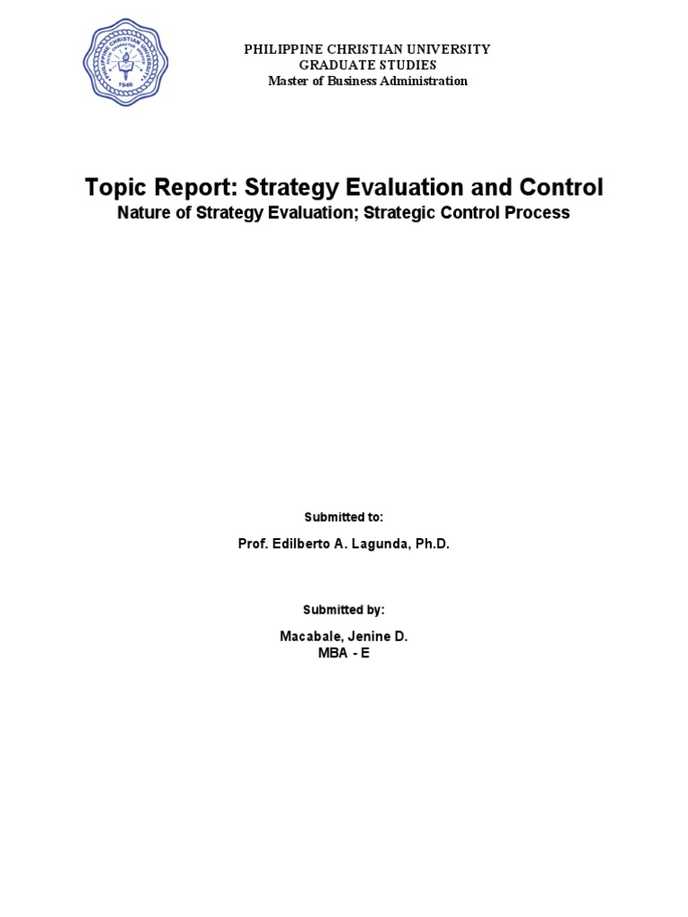 Strategy Evaluation and Control - Macabale, Jenine D | PDF | Strategic Management | Performance ...
