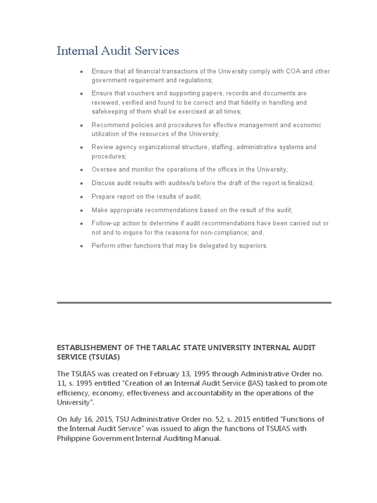 Internal Audit Services | Download Free PDF | Audit | Internal Audit