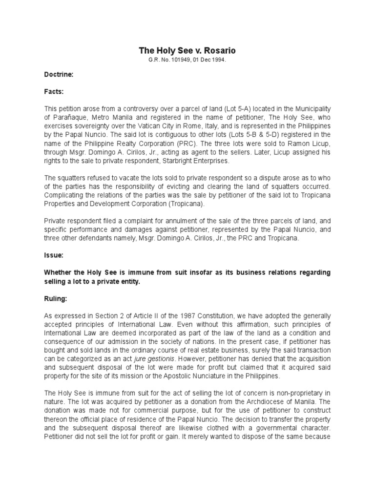 The Holy See v. Rosario | PDF | Social Science