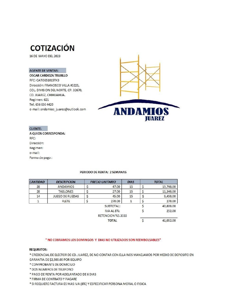 cotización andamios | PDF