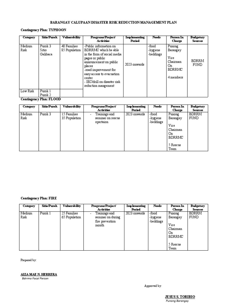 BDRRM Contingency Plan | PDF | Typhoon | Tropics