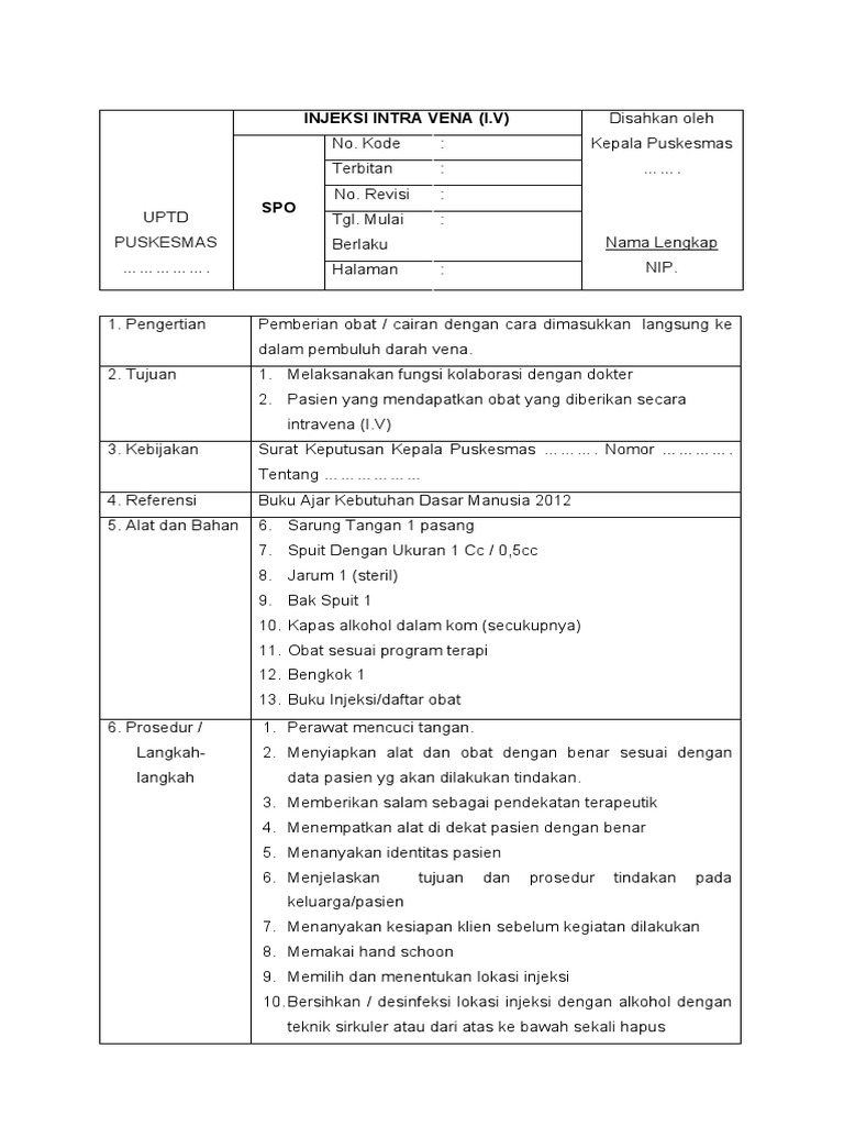 Sop Injeksi Iv | PDF