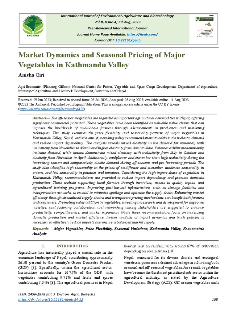 Market Dynamics and Seasonal Pricing of Major Vegetables in Kathmandu ...