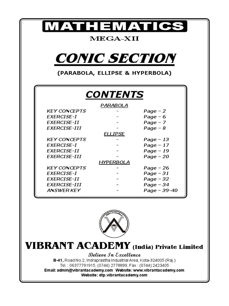 Conic Section Parabola Ellipse And Hyperbola Pdf Perpendicular Ellipse