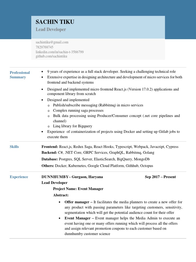 Sachin Tiku Resume | PDF | Cloud Computing | Postgre Sql