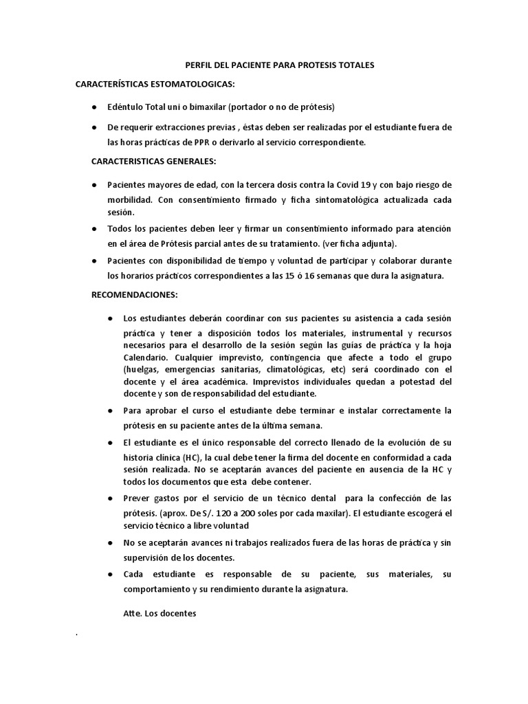Perfil Del Paciente para Prótesis Total | Descargar gratis PDF ...