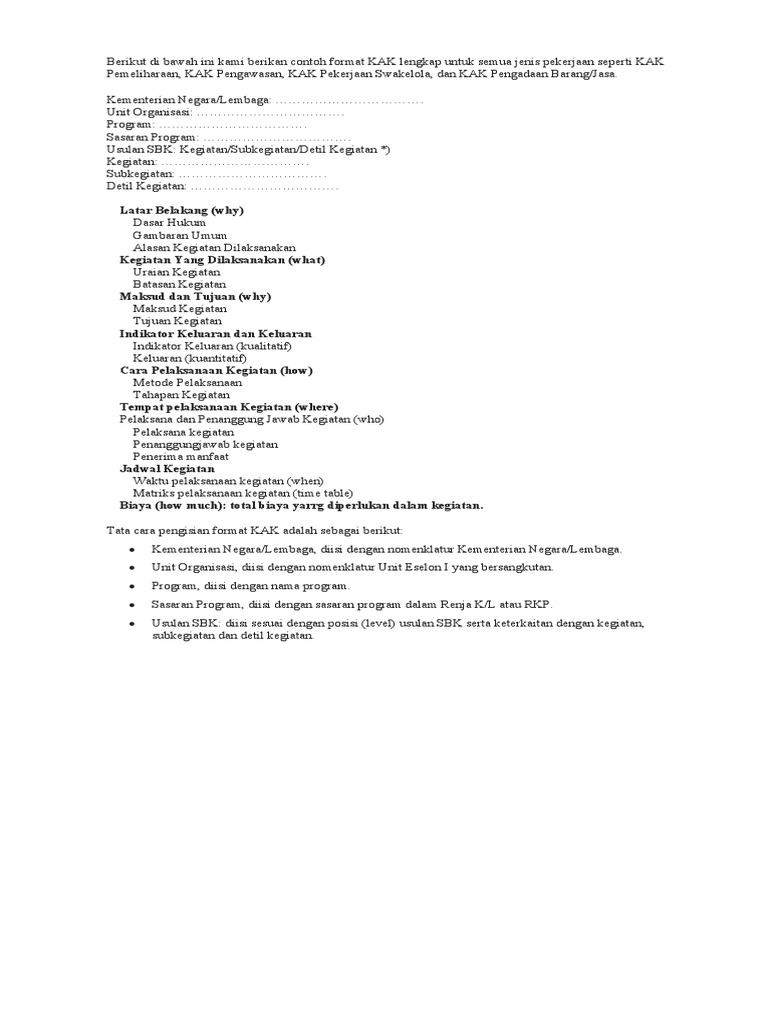Contoh Format KAK dan Tugas SPI | PDF | Bisnis