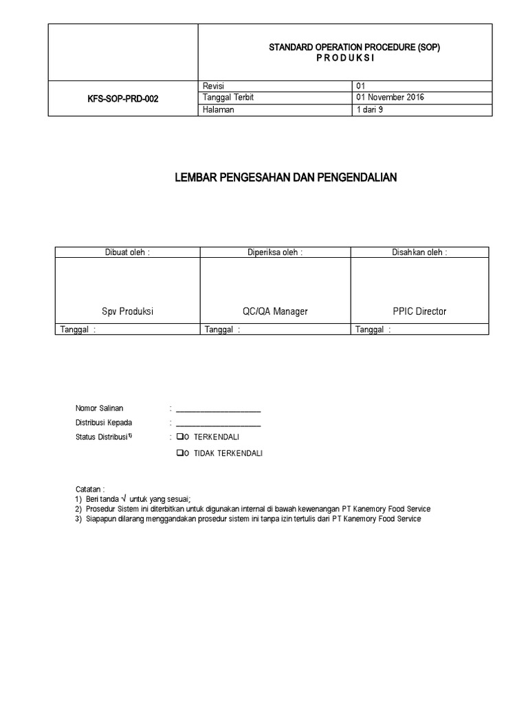 SOP-PRD-002 Produksi Revisi | PDF